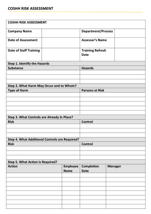 COSHH Risk Assessment